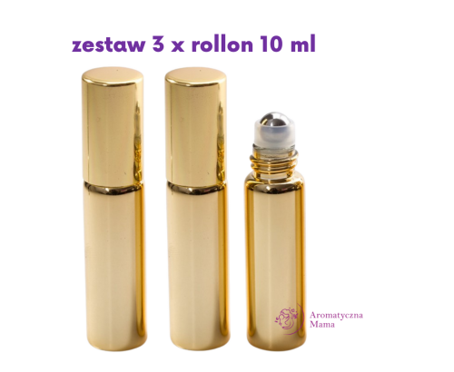 Zestaw 3 x rollon 10 ml GOLD złote metalizowane szkło Aromatyczna Mama